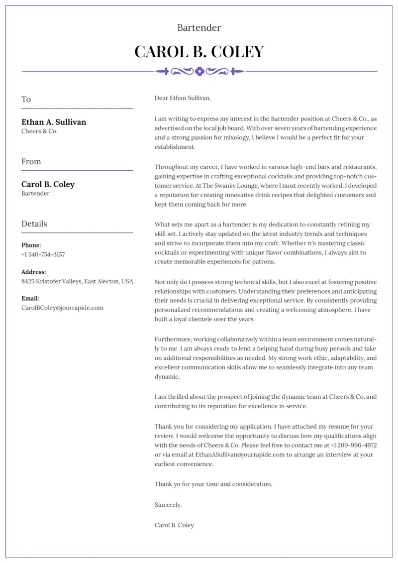 Bartender Resume Examples to Get Hired in 2024